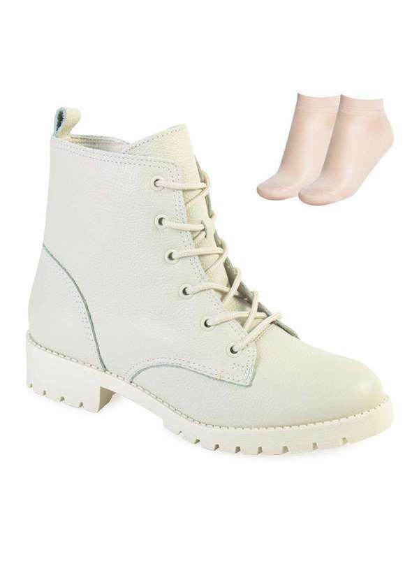 Bota Coturno Estilo Mix e Meia 2710 Creme - Alex Shoes