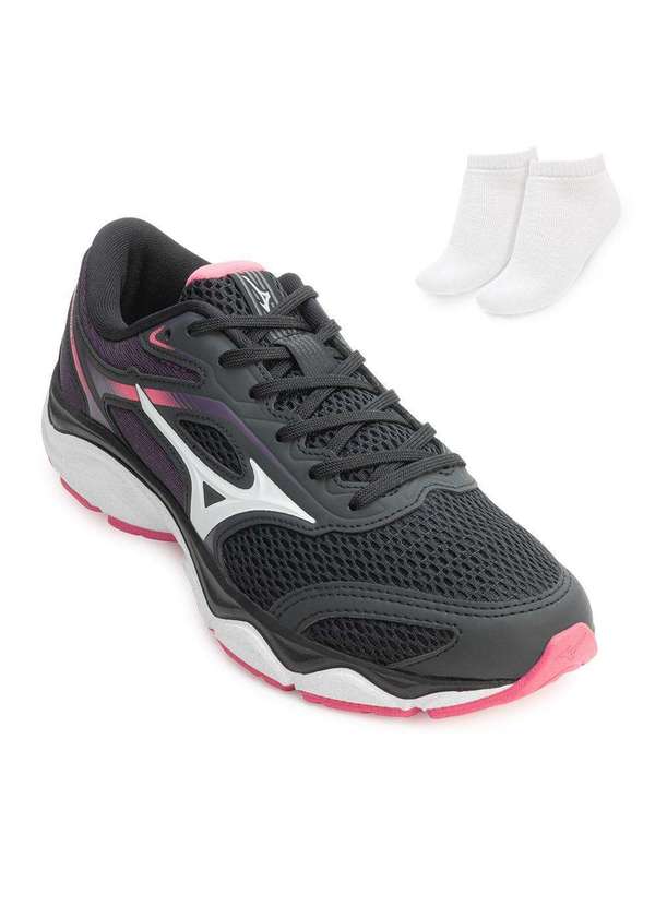 Tênis Mizuno Wave Hawk 5 e Meia Mz24 Preto/Rosa - Alex Shoes