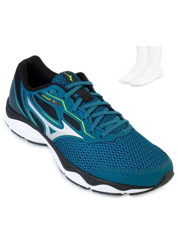 Tênis Mizuno Wave Hawk 4 e Meia Mz23 Azul/Preto - Alex Shoes