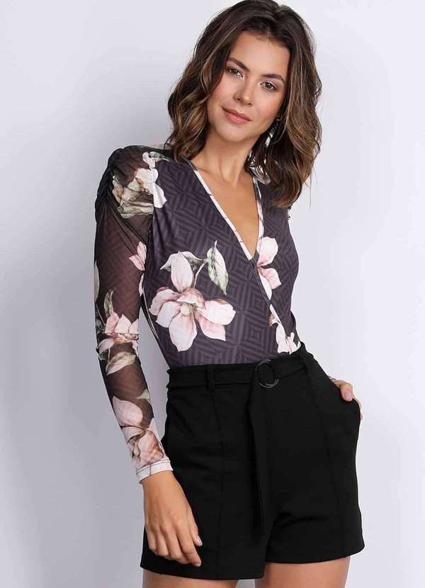 Body com Manga de Tule Preto - PKS