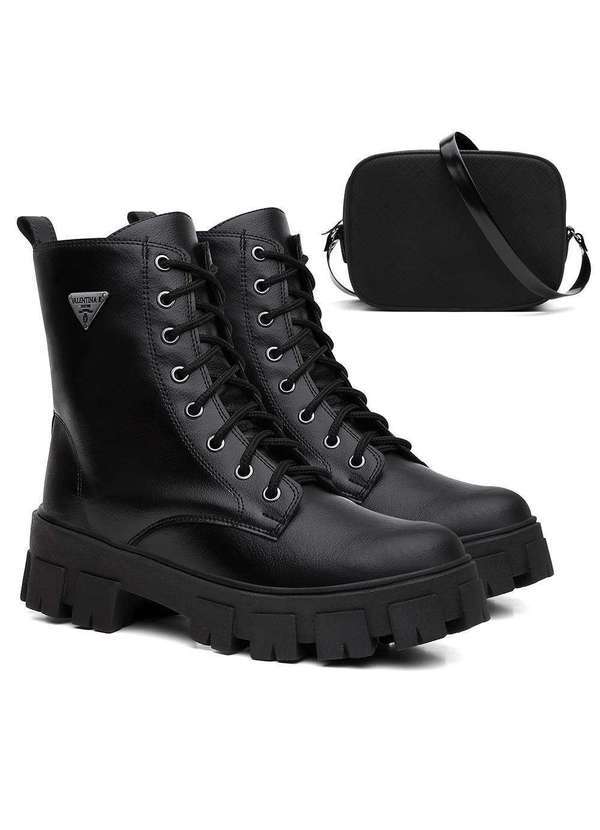 Kit Bota Coturno Feminino Tratorada e Bolsa Bag Moderna Preto ...
