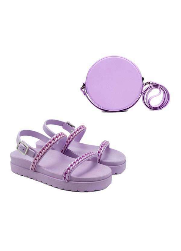 Sandalia Feminina Papete Fivela Corrente e Bolsa Mini Bag Lilás ...