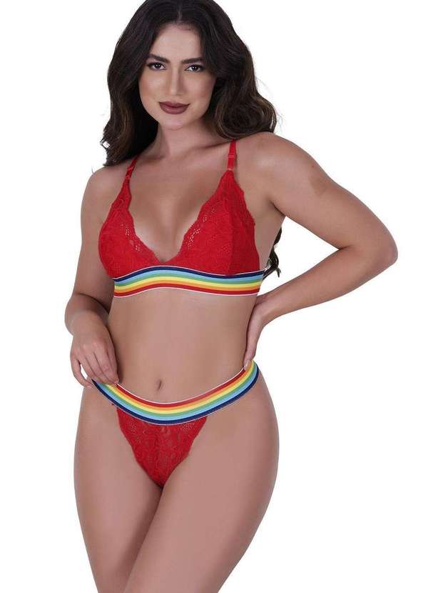 Conjunto Renda Arco Íris Concept Lingerie Vermelho Vermelho - Concept Lingerie Oficial