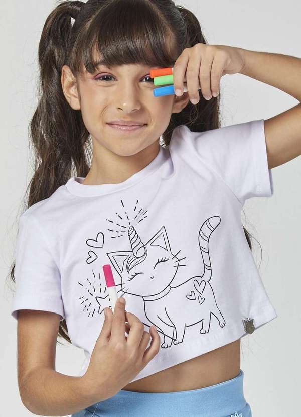 Blusa Branca Interativa Menina Mylu Branco - Vim Vi Venci