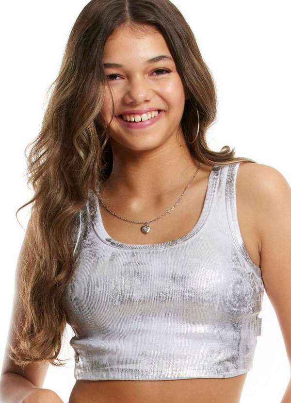 Top Prateado Canelado Infantil Poah Noah Prata - Vim Vi Venci