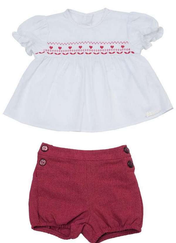 Conjunto Bata Cambraia Bordado Vermelho Ok & Pakita Vermelho - Vim Vi Venci