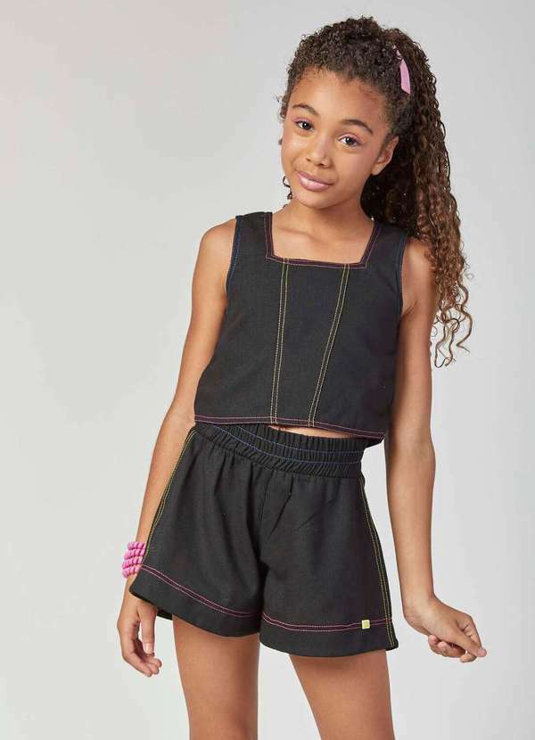 Conjunto Shorts Infantil Preto com Costura Colorida Mylu Preto - Vim Vi ...