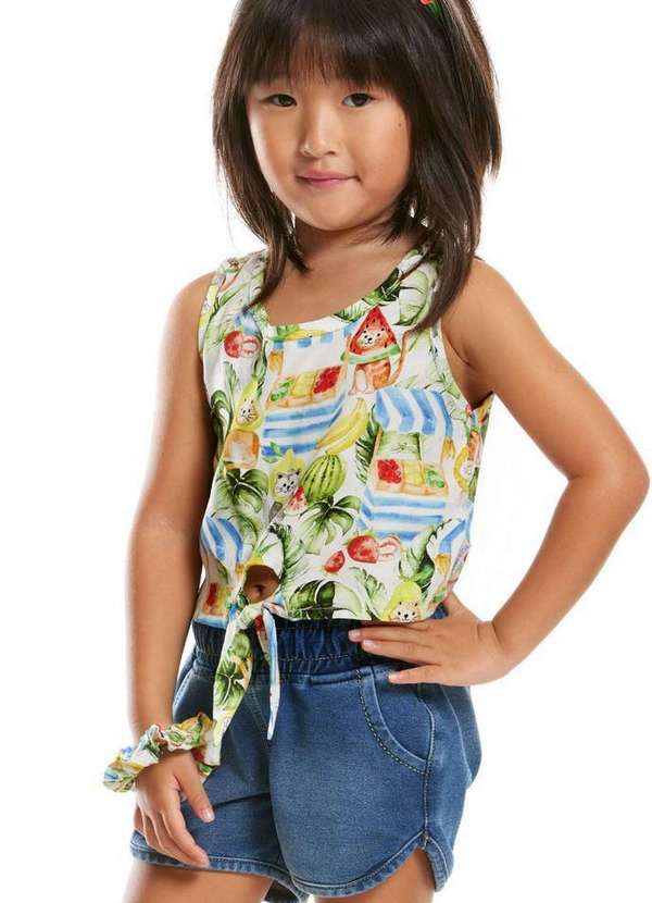 Conjunto Shorts Jeans Regata Infantil Poah Noah Estampado - Vim Vi Venci