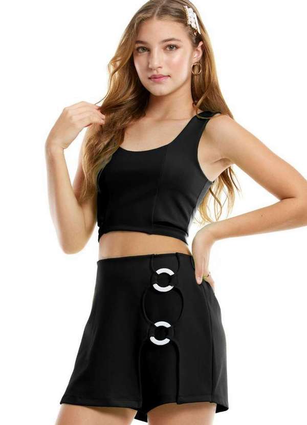 Conjunto Shorts Saia Preto Infantil Poah Noah Preto - Vim Vi Venci