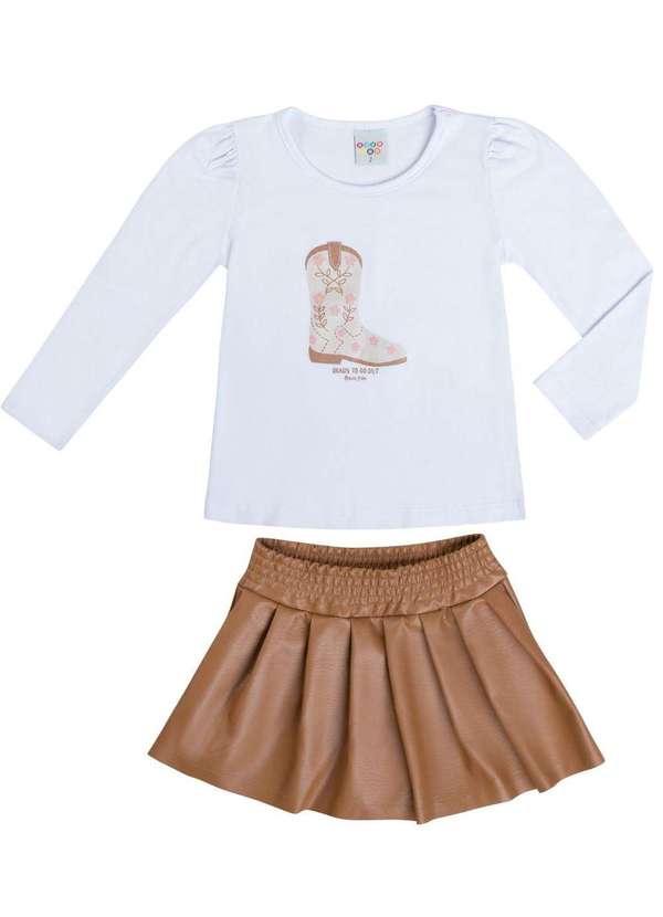 Conjunto Infantil Have Fun Camiseta Branca e Saia Marrom Estampado ...
