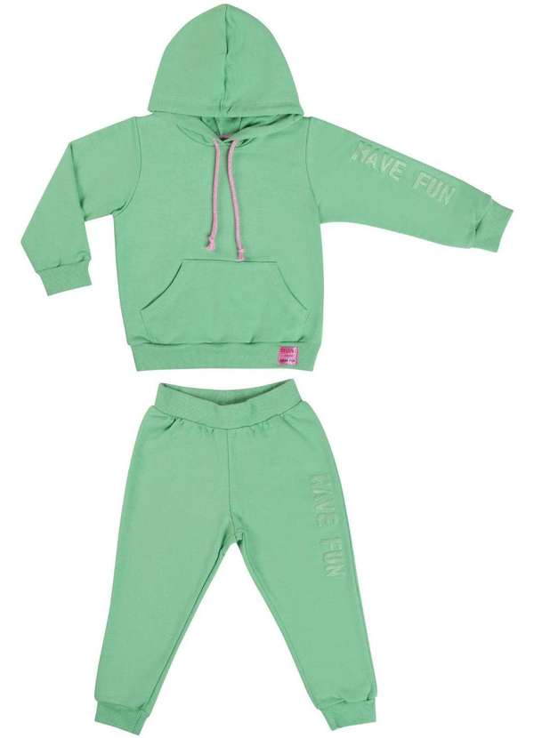 Conjunto Moletom Infantil Verde com Capuz Have Fun Verde - Vim Vi Venci