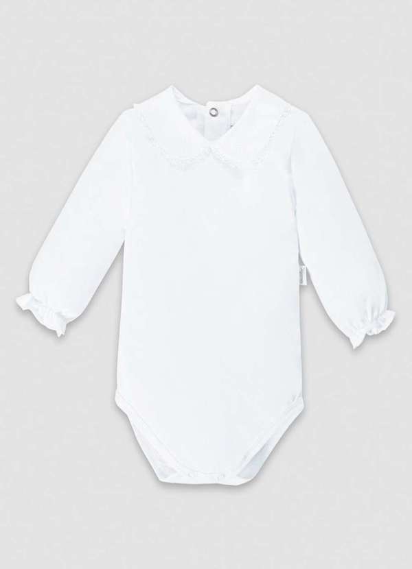 Macacão Infantil Longo Babado Branco Liso Anjos Baby Branco - Vim Vi Venci