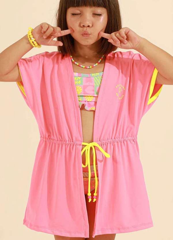 Saída Praia Rosa Neon Poah Noah Estampado - Vim Vi Venci