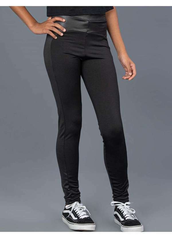 Calça Legging Térmica com Recorte em Malha Collie Preto - Vim Vi Venci