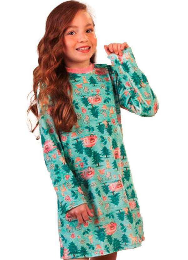Vestido Ml Infantil Azul Arvores Bugbee Azul - Vim Vi Venci