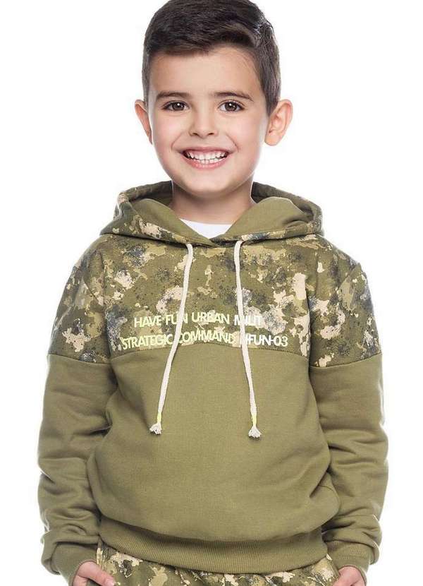 Blusa Ml Infantil Verde Camuflada Have Fun Verde - Vim Vi Venci