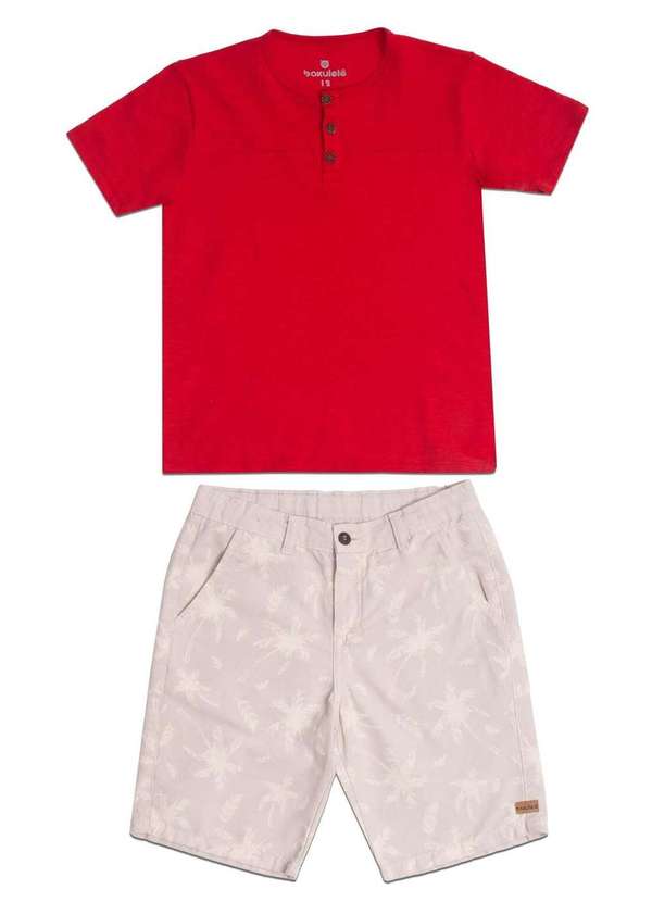 Conjunto Bata Flame Bermuda Estampada Bakulele Vermelho - Vim Vi Venci