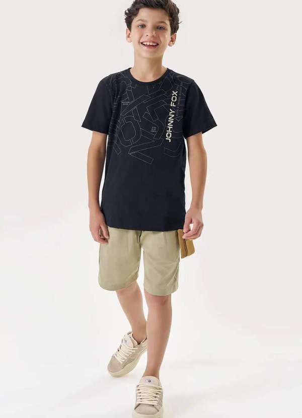Conjunto de Camiseta Menino Johnny Fox Preto - Vim Vi Venci