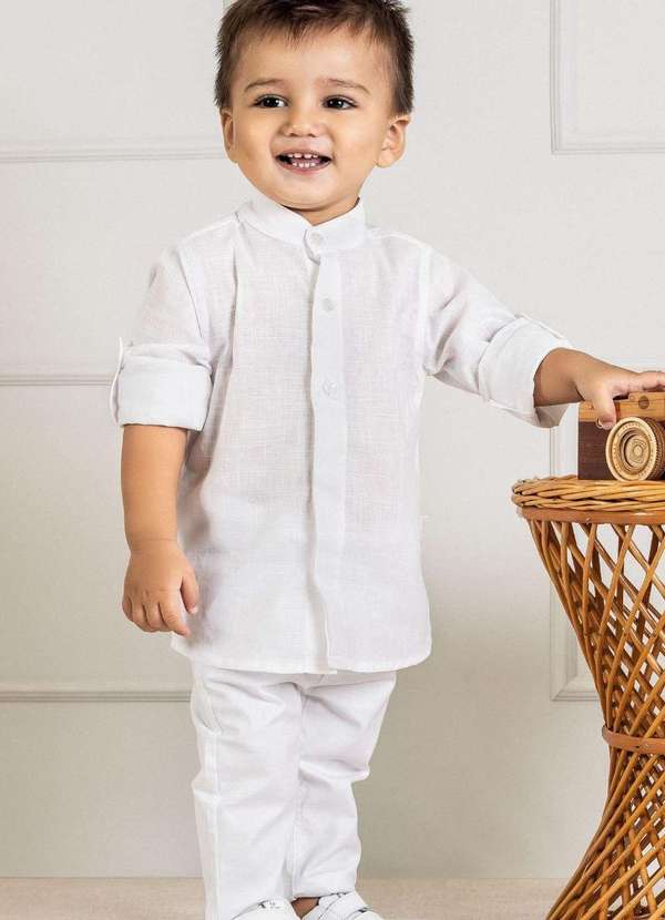 Conjunto Menino Branco Anjos Baby Branco - Vim Vi Venci