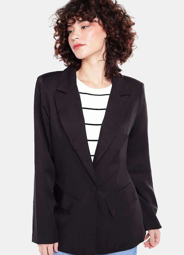Blazer Feminino Alfaiataria Acinturado Forrado - Preto - Sob Moda