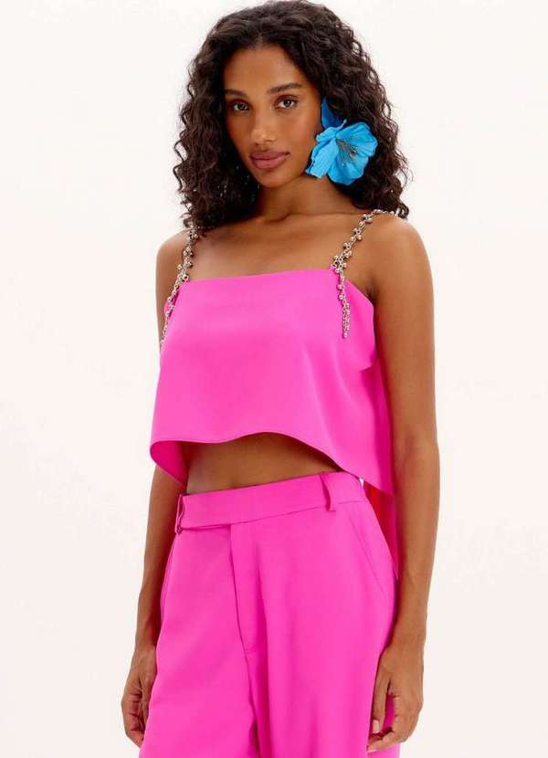 Blusa Curta de Alças Metalizadas com Amarração nas Costas A2055 - Lanca ...