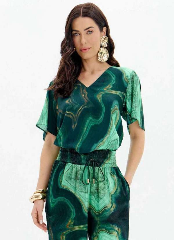 Blusa Fluida de Mangas Curtas Estampada A2321 - Lanca Perfume Oficial