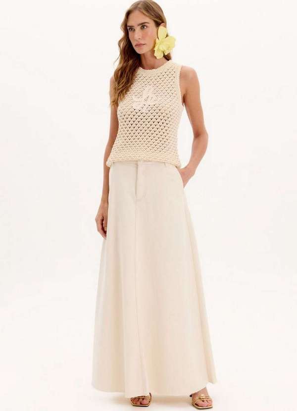 Saia Evasê Super Midi em Sarja com Cintura Alta A0001 - Lanca Perfume ...