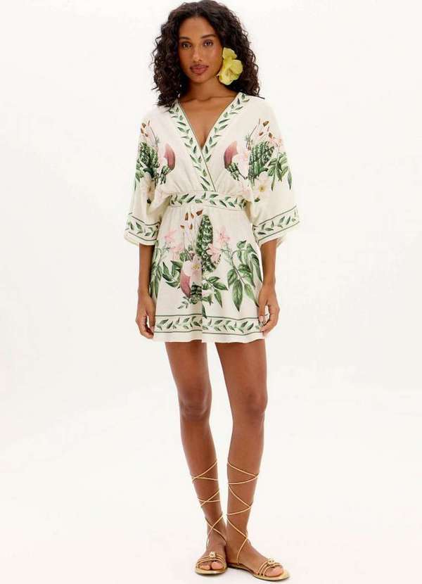 Vestido Curto Evasê Estampado com Decote em V A1970 - Lanca Perfume Oficial