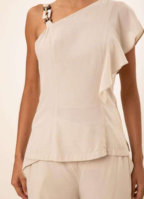 Blusa Maria.Valentina Solta um Ombro Só Manga Curta Padrão Bege Bege ...