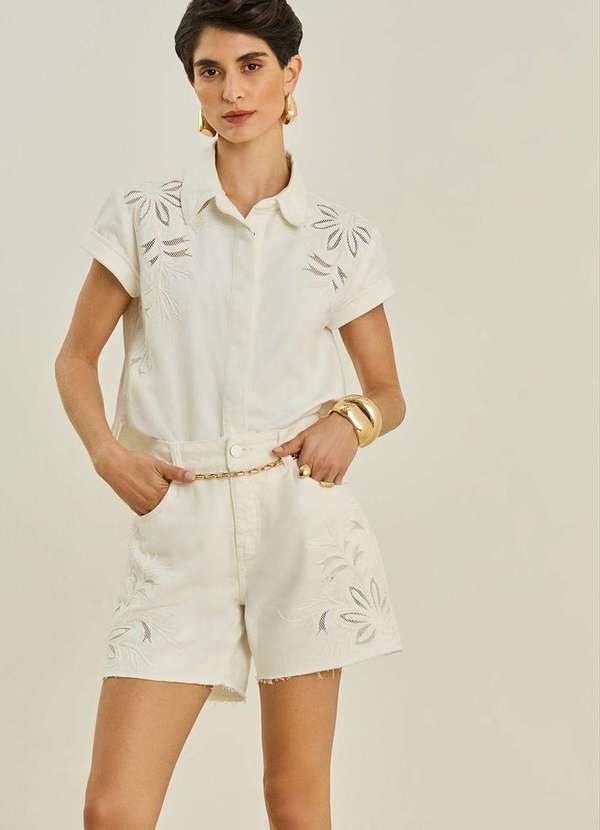 Camisa Maria.Valentina Solta Polo Manga Curta Padrão Branco Branco ...