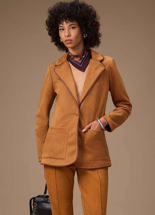 Blazer Maria.Valentina Ajustado Manga Longa Padrão Marrom Marrom ...