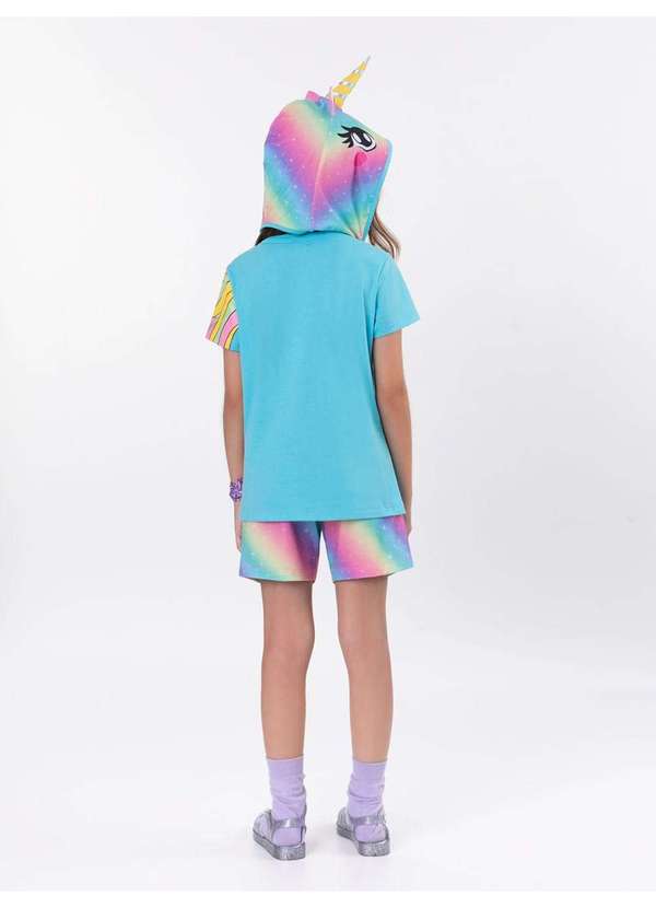 Pijama Manga Curta Infantil com Cap Azul - Veggi