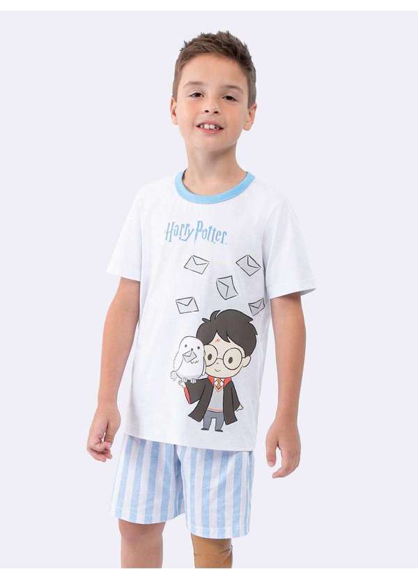 Pijama Manga Curta Masculino Infant Branco - Veggi
