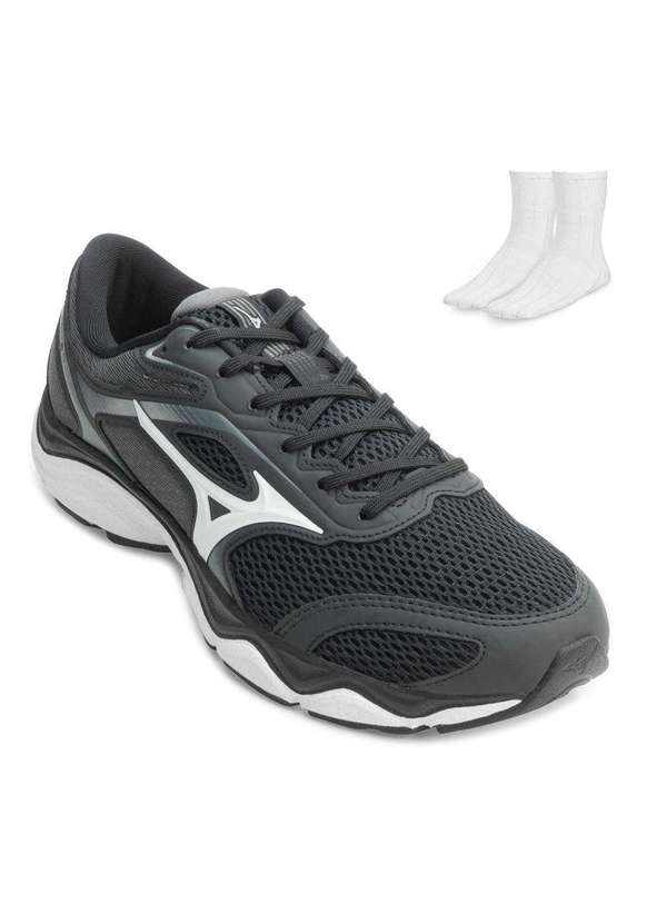 Tênis Mizuno Wave Hawk 5 e Meia Mz24 Preto/Branco - Tenishoes