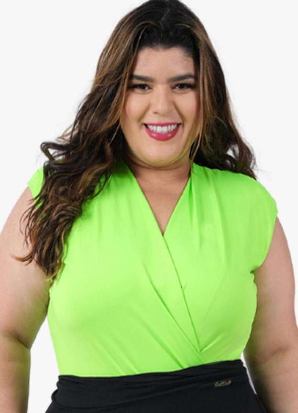 Blusa Body Neon Transpassado Moda Feminina Plus Size - Verde Neon ...