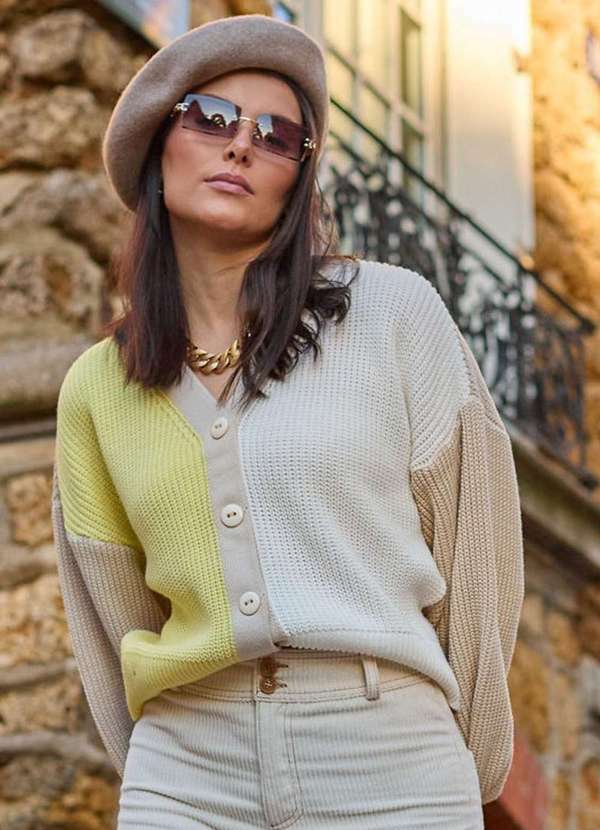 Casaco Tricot Ana Gonçalves Antonella Bege Bege - Garmstore