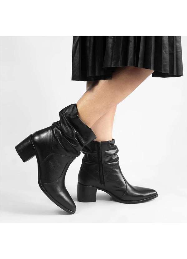 Bota Zatta Drapeada Couro Scarlet Preto - Zatta Calcados