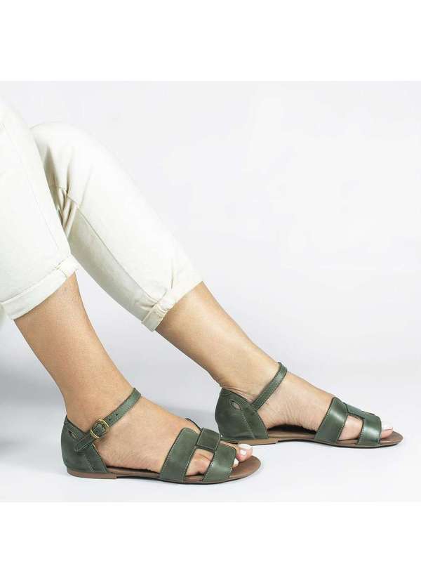 Sandalia Zatta Rasteira Couro H Fechada Melina Verde - Zatta Calcados