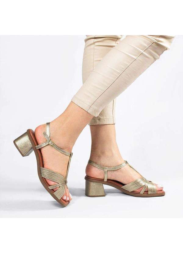 Sandalia Zatta Couro Salto Bloco Edna Dourado - Zatta Calcados