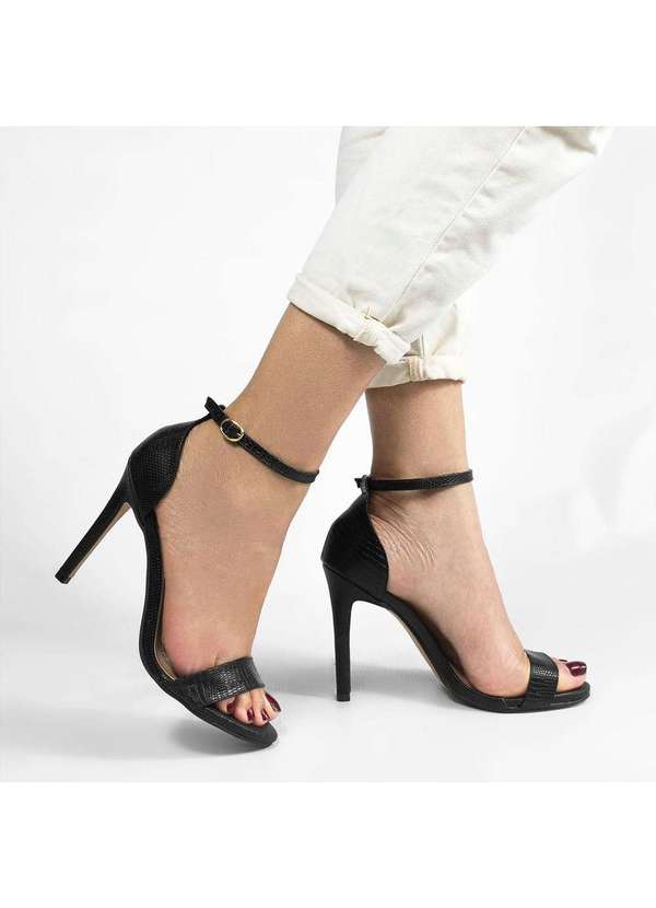 Sandalia Zatta Maya Salto Fino Lezard Preto - Zatta Calcados