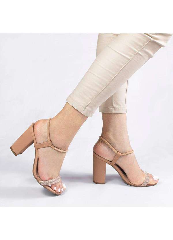 Sandalia Zatta Salto Alto Tiras Strass Bruna Bege - Zatta Calcados