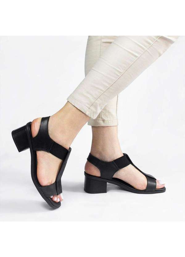 Sandalia Zatta Salto Bloco Elastico Couro Pandora Preto - Zatta Calcados