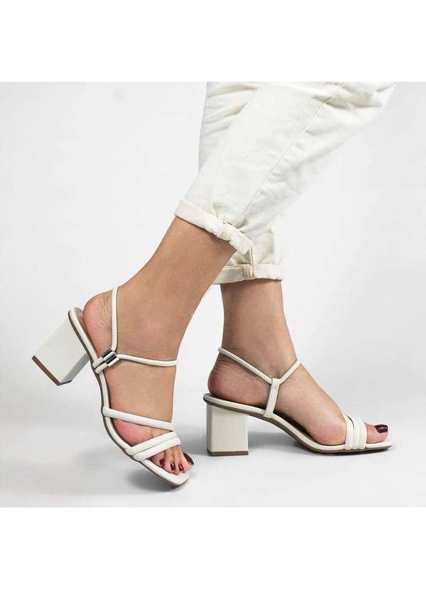 Sandalia Zatta Salto Sextavado Bloco Margarida Branco - Zatta Calcados