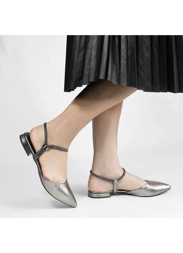 Sapatilha Slingback Bico Fino Emma Cinza - Zatta Calcados