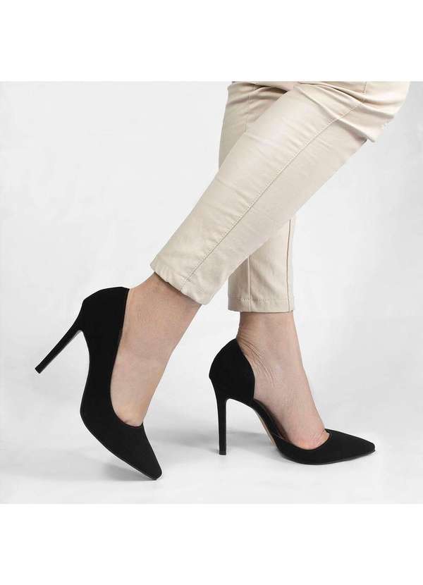 Scarpin Zatta Aberto na Lateral Helena Nobuck Preto - Zatta Calcados