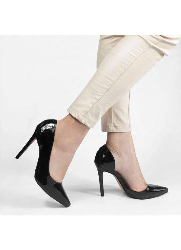 Scarpin Zatta Aberto na Lateral Helena Verniz Preto - Zatta Calcados