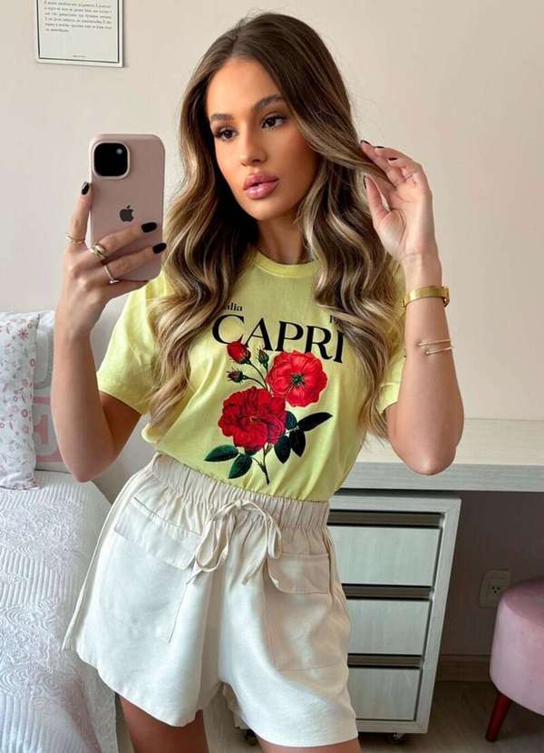 Camiseta Feminina Amarela Capri - Amarelo - Cianitas Textil