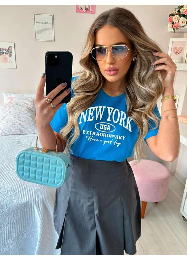 Camiseta Feminina Azul Royal New York Extraordinary - Azul - Cianitas ...