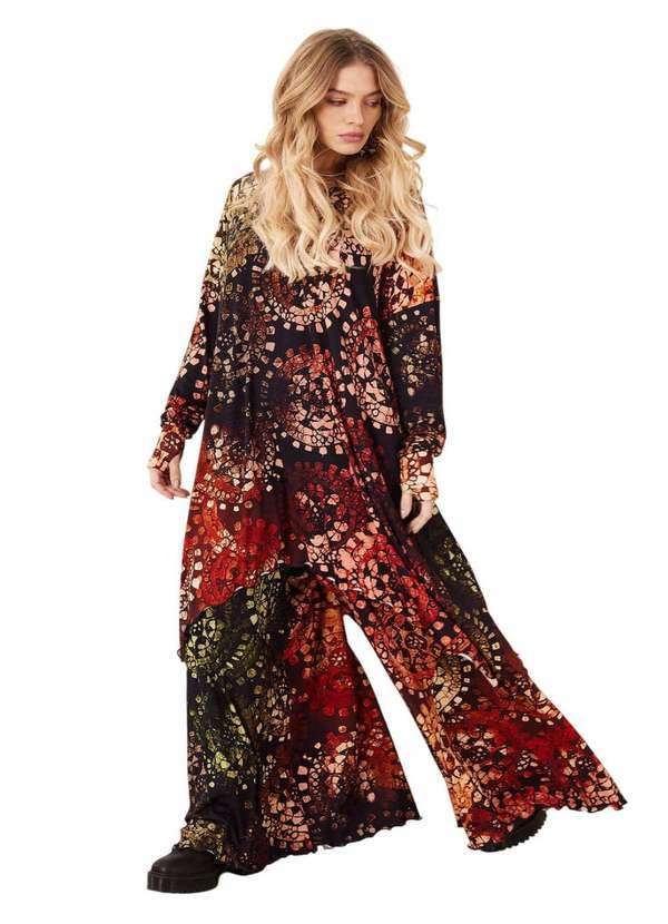 Vestido Curto com Pontas Laterais Estampa Digital de Batik Batik - Yacamim