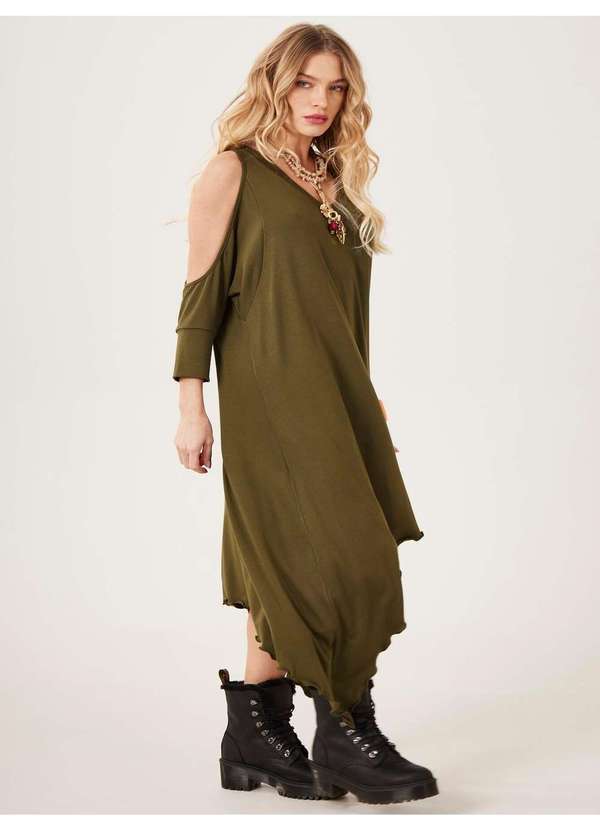 Vestido Curto com Pontas Laterais Verde Musgo Yacamim E6 Liso Verde ...